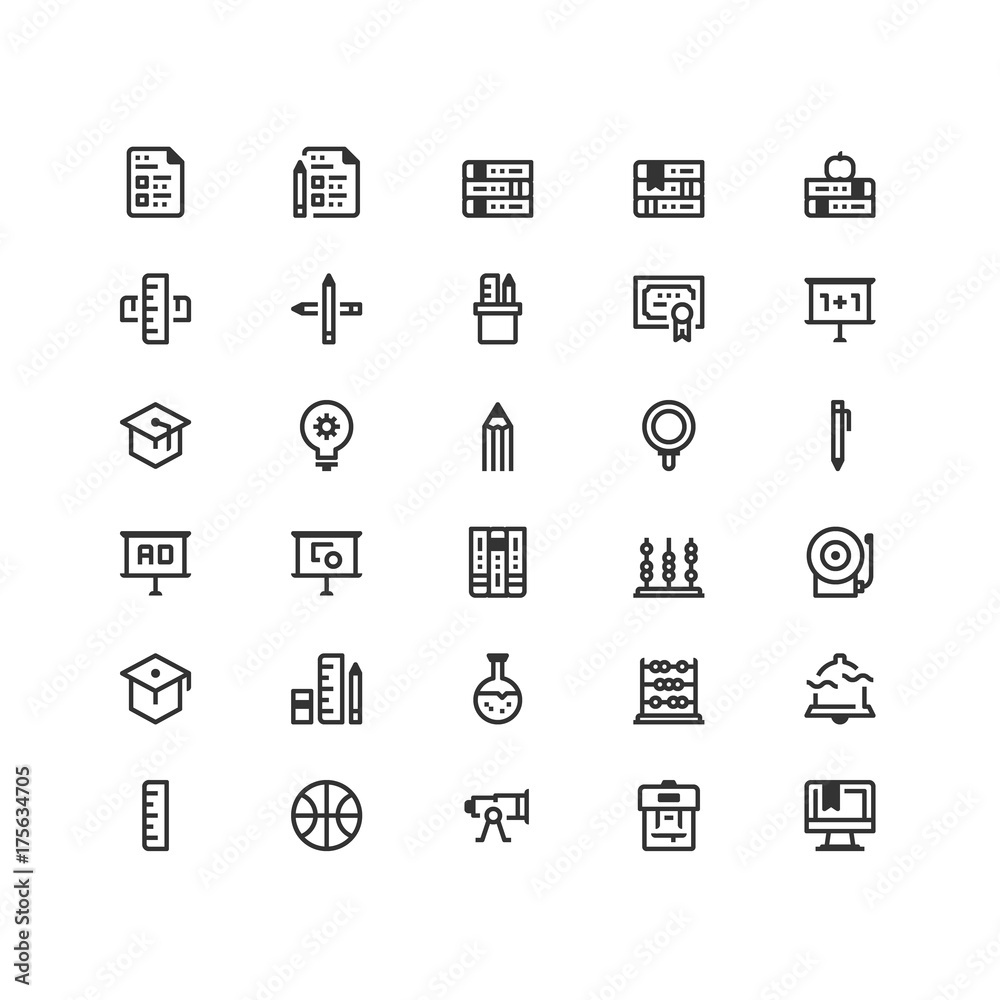 Minimal icon set of Education and School Vector Line Icons Collection ...