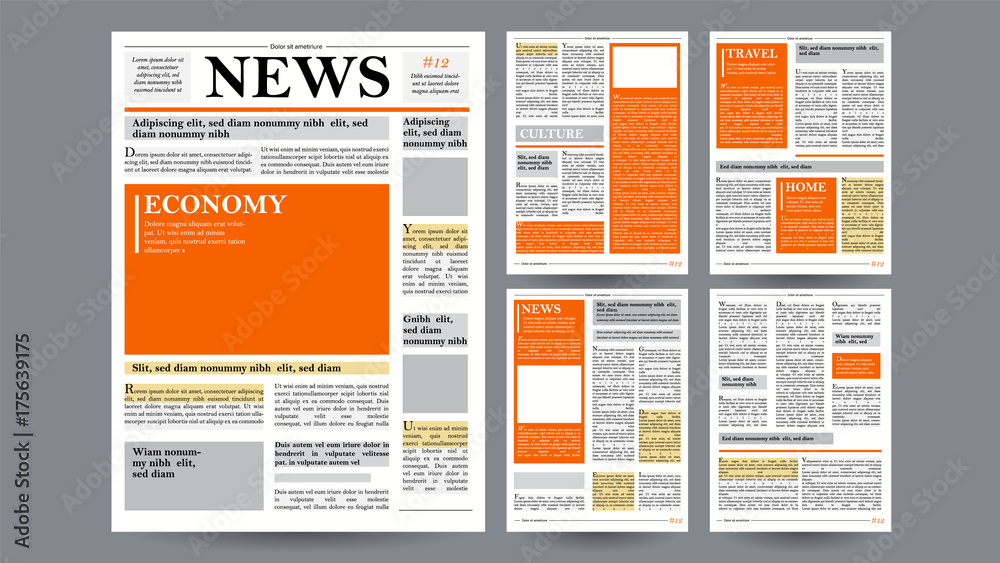 Newspaper Design Template Vector. Images, Articles, Business ...