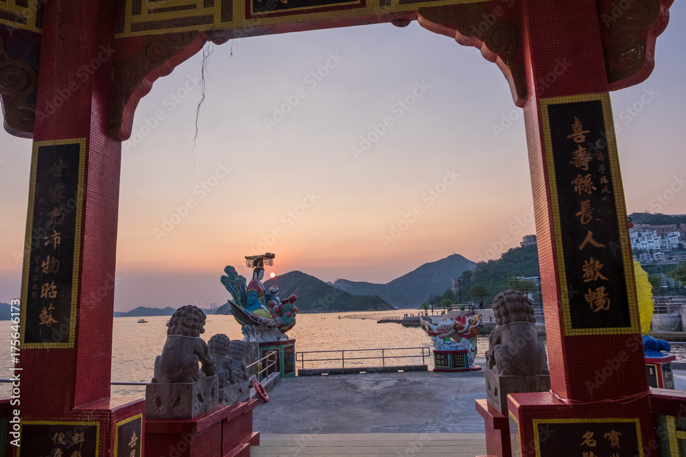 Colorful God statues are located at the Repulse Bay is a quaint Taoist ...