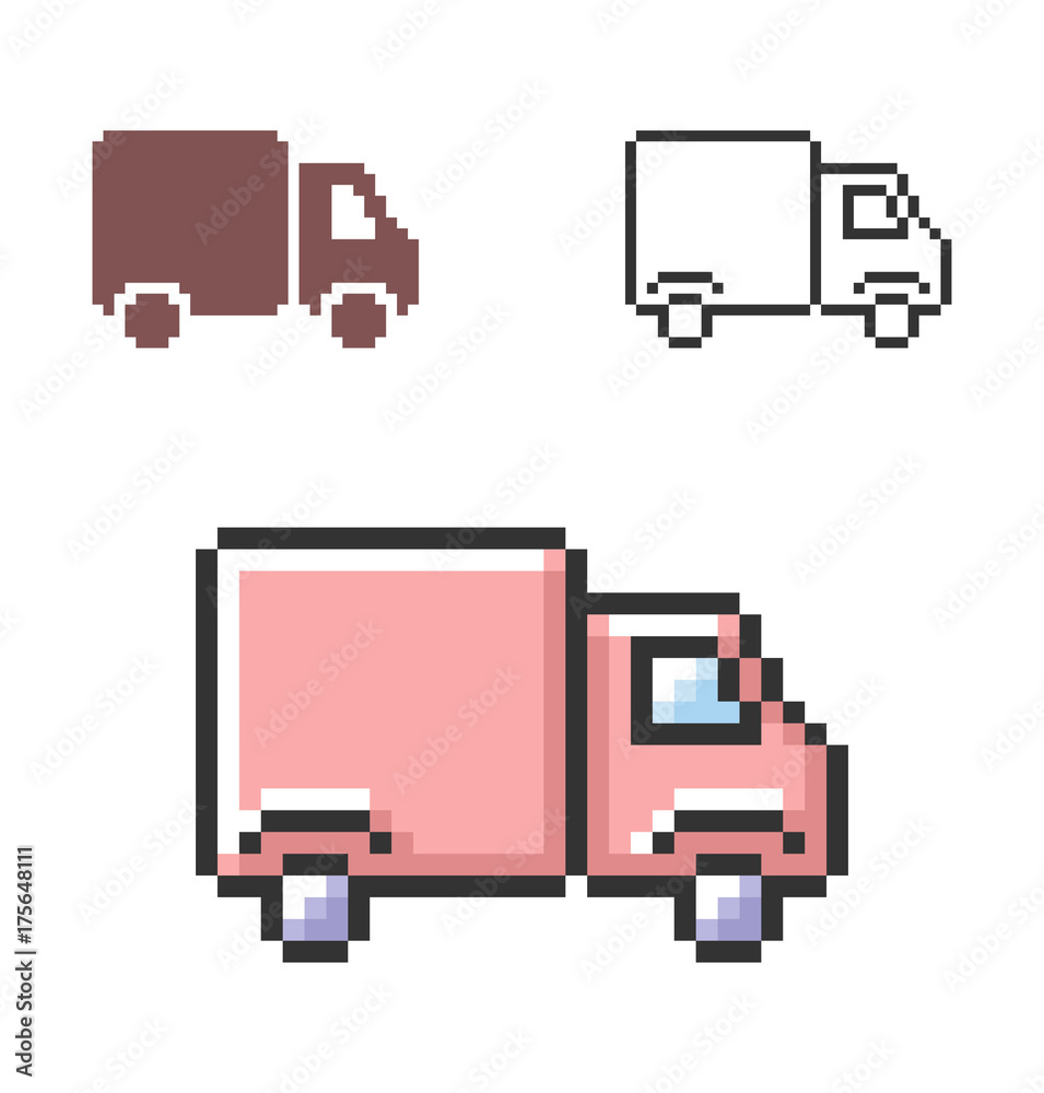 Pixel icon of delivery car in three variants. Fully editable Stock ...
