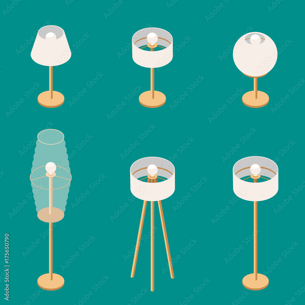 Set of Table and Floor Lamps in the Isometric. Vector Illustration ...