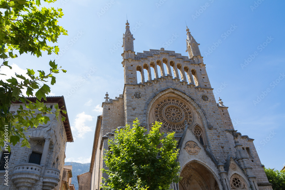 Soller, Mallorca. The medieval gothic cathedral Bartholomew church in ...