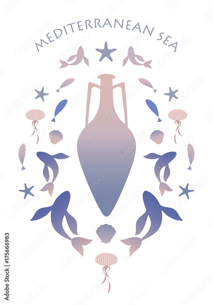 Ancient Greek or Roman amphora and Mediterranean sea symbols Stock ...