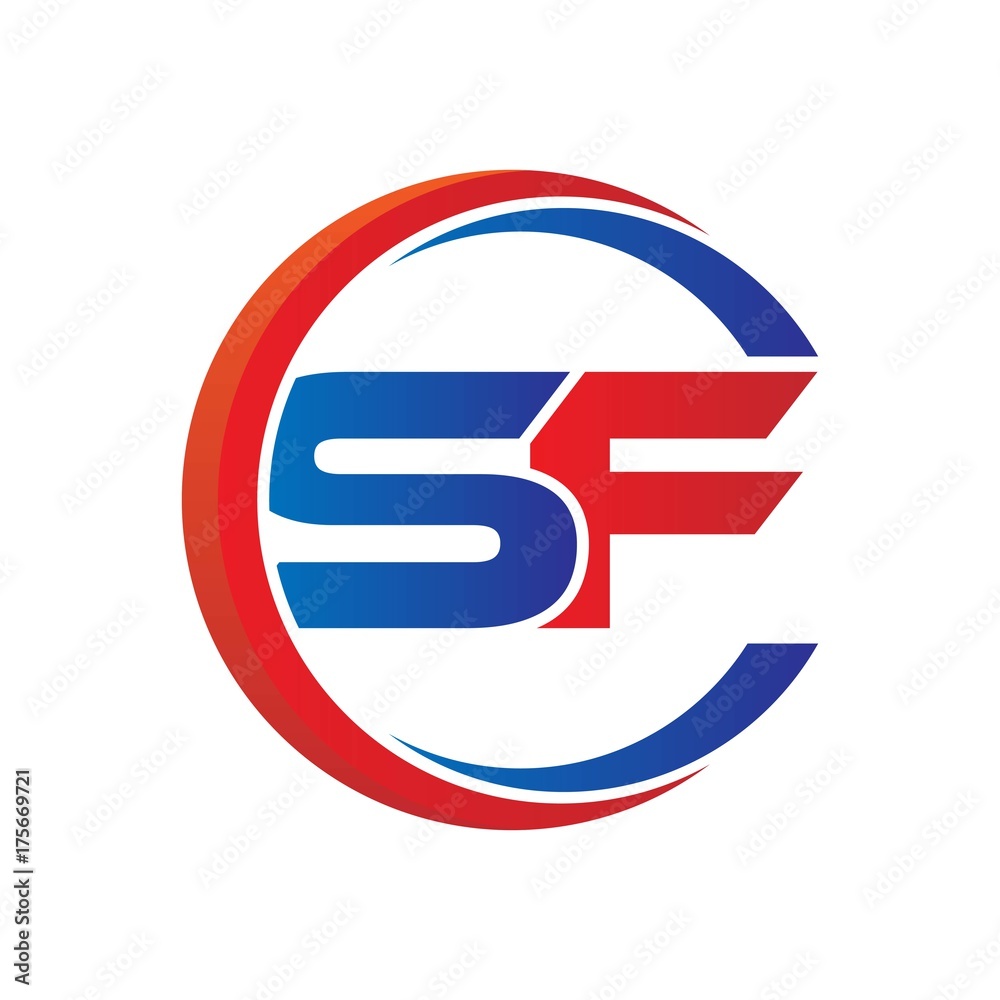 sf logo vector modern initial swoosh circle blue and red Stock Vector ...