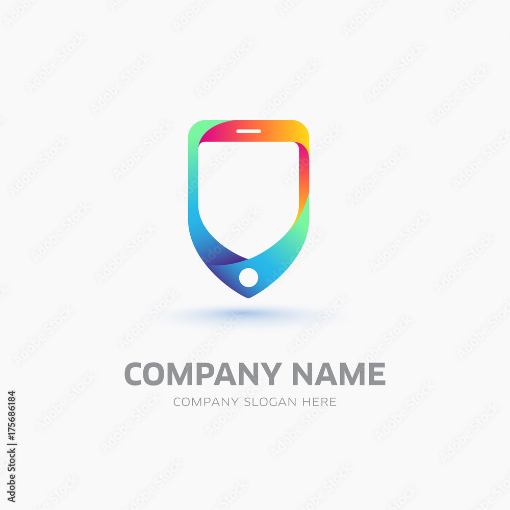 Abstract mobile phone in a shape of a shield symbol and logo template ...