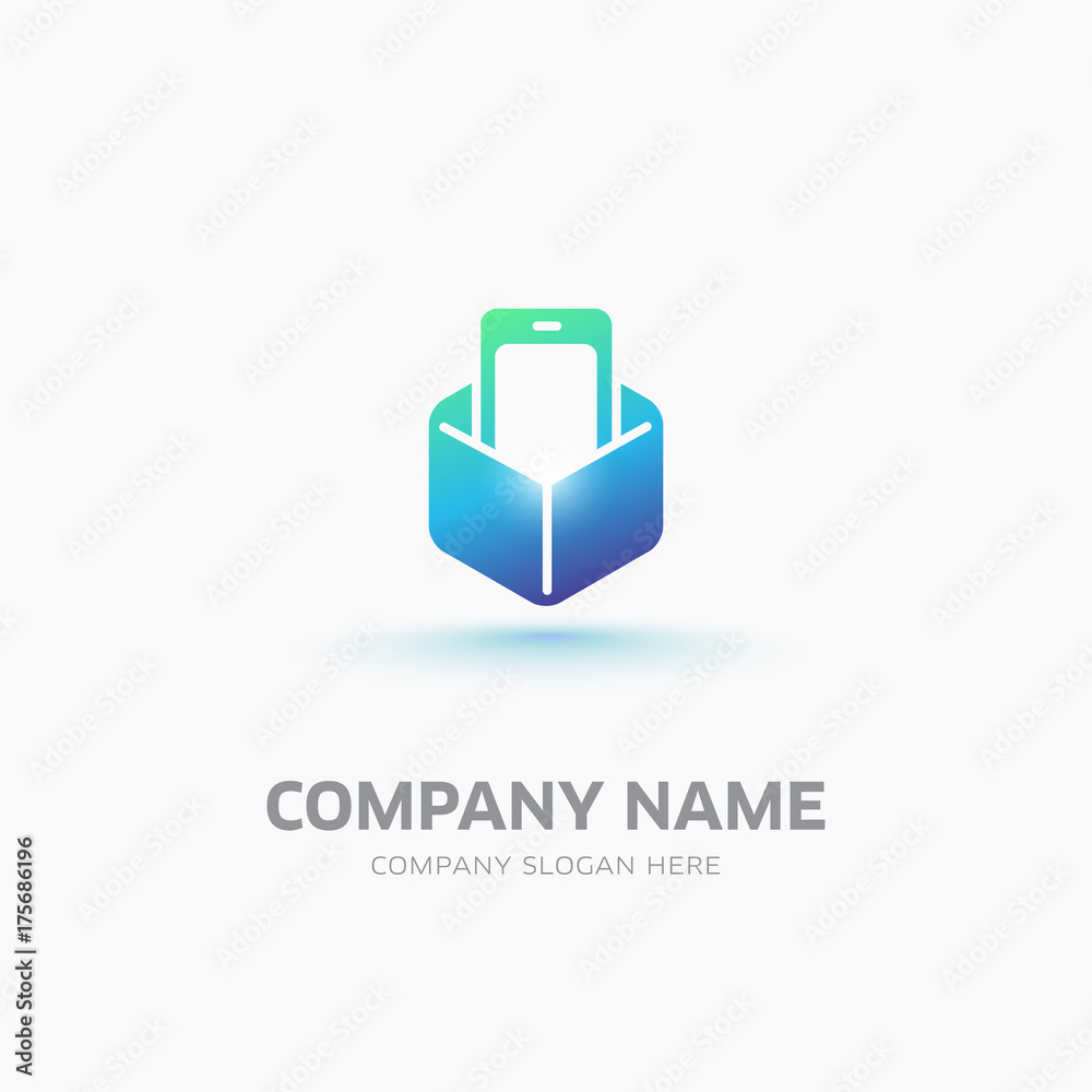 Abstract mobile phone in a box symbol and logo template Stock Vector ...