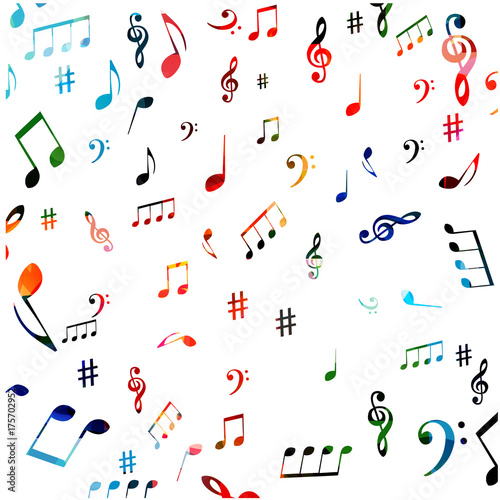 Music symbols seamless background design. Isolated colorful music notes ...