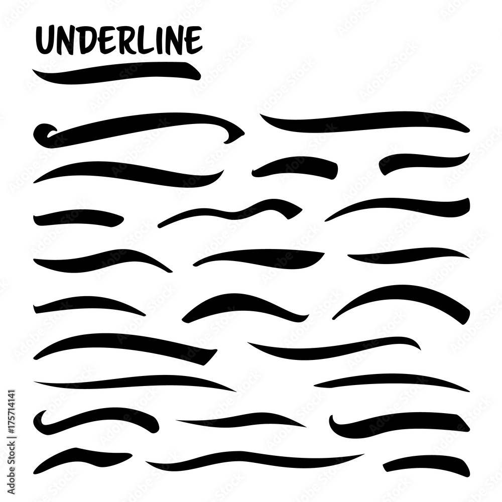 Underline Stroke Set. Handmade Stroke Lines Isolated On White ...