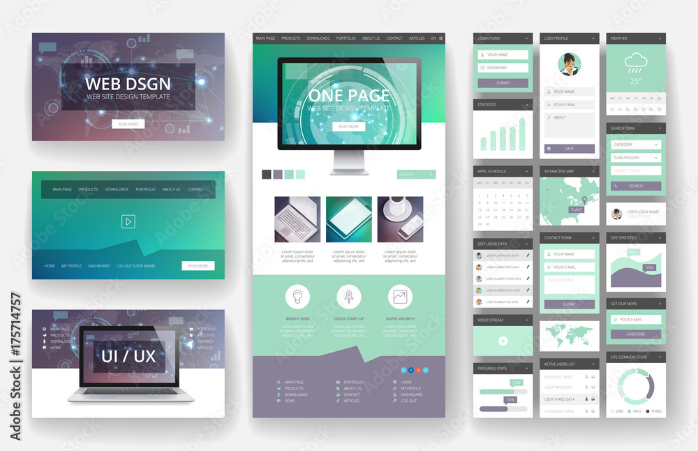 Website design template and interface elements Stock Vector | Adobe Stock