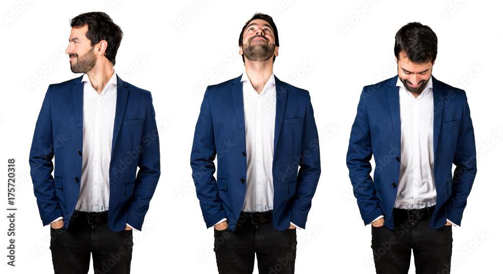 Handsome man looking up, down and lateral Stock Photo | Adobe Stock