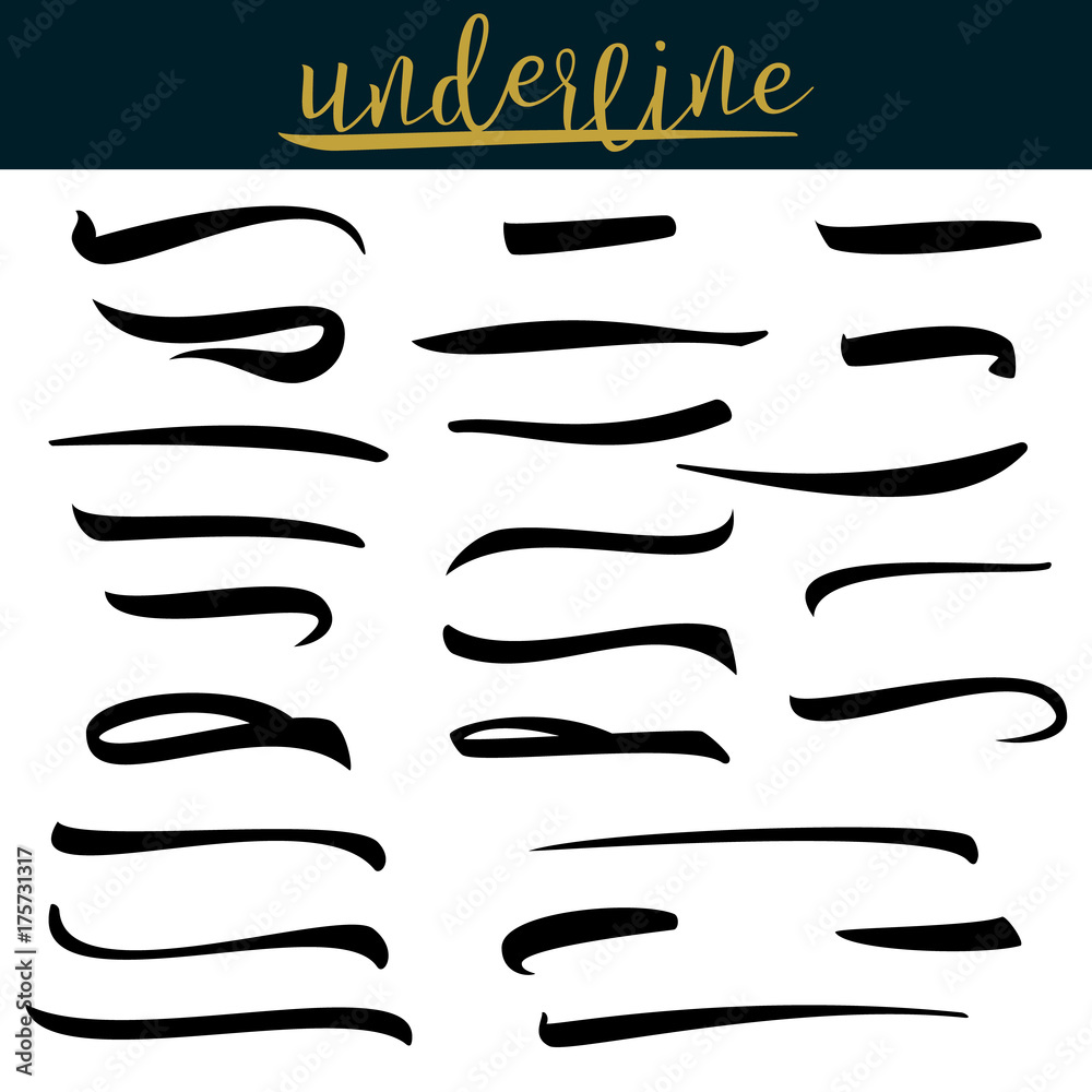 Set of underlines lettering lines isolated on white, Handwritten Letter ...