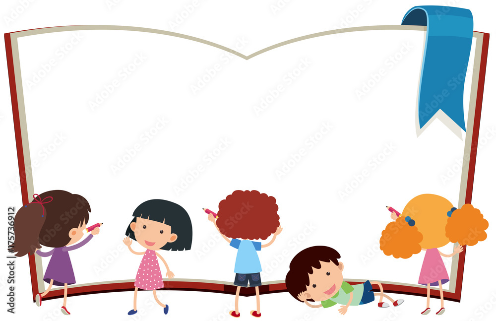 Border template with kids and book Stock Vector | Adobe Stock