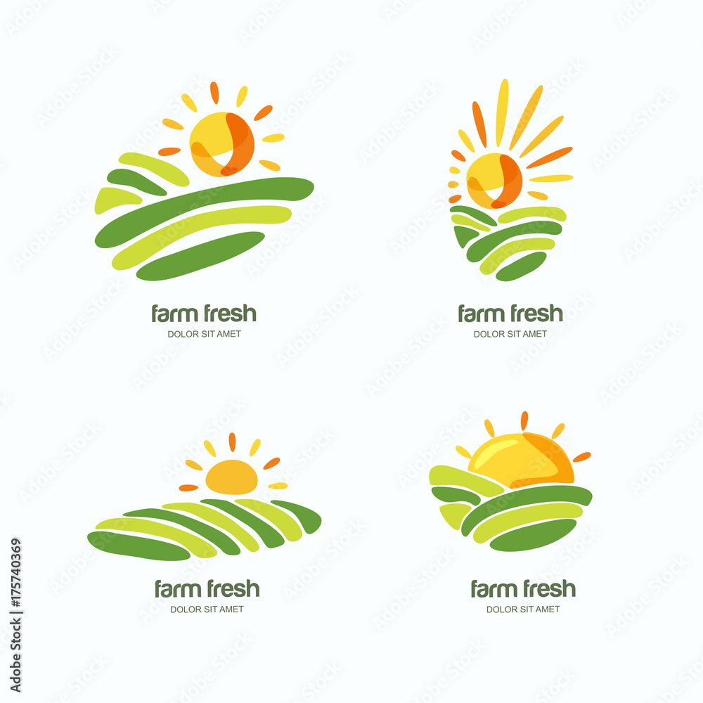 Farm and farming, set of vector logo, label, emblem design template ...