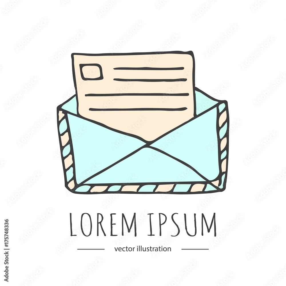 Hand drawn doodle Postal element - envelope icon isolated on white ...