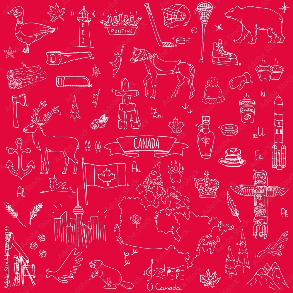 Hand drawn doodle Canada icons set Vector illustration isolated symbols collection of canadian ...