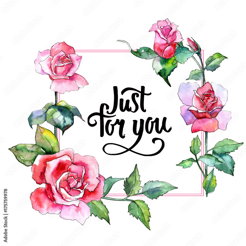 Wildflower rose flower frame in a watercolor style. Full name of the ...
