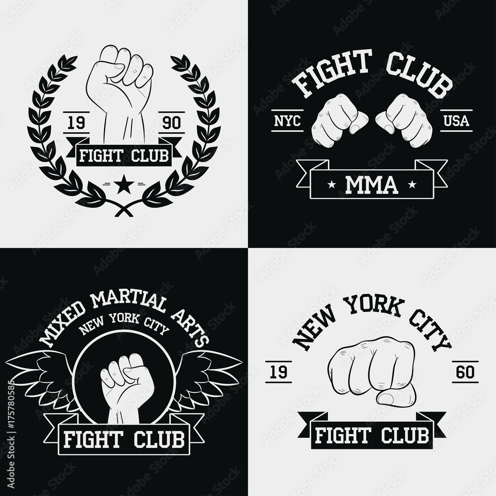 Fight Club graphics for t-shirt set. New York city, MMA, Mixed Martial ...