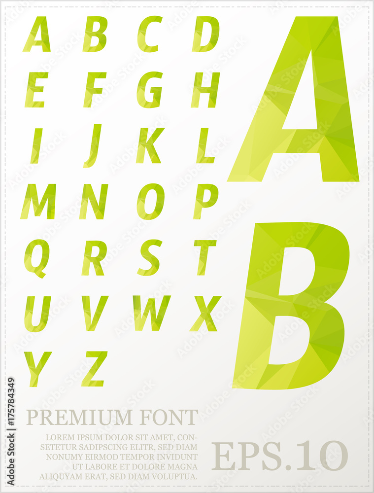 Green font Low poly artistic color font with brush texture Stock Vector ...