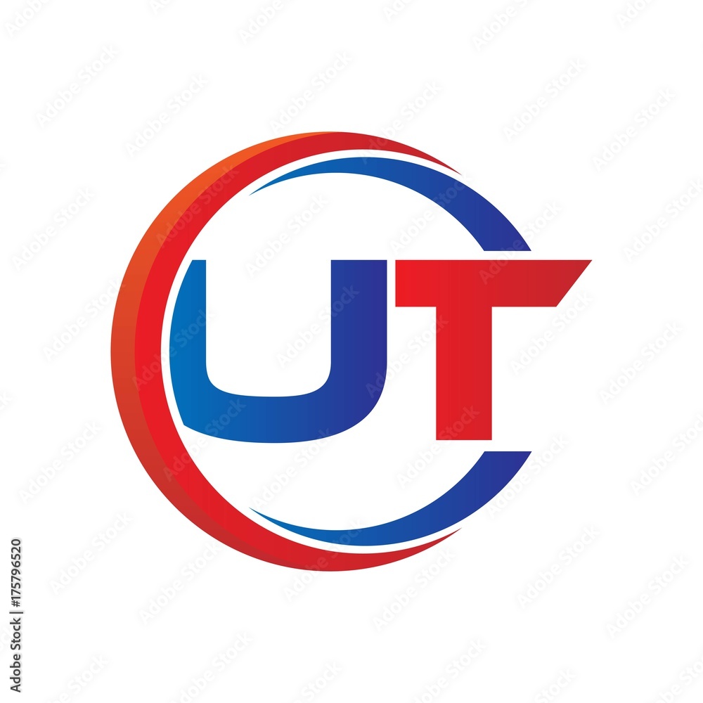 ut logo vector modern initial swoosh circle blue and red Stock Vector ...