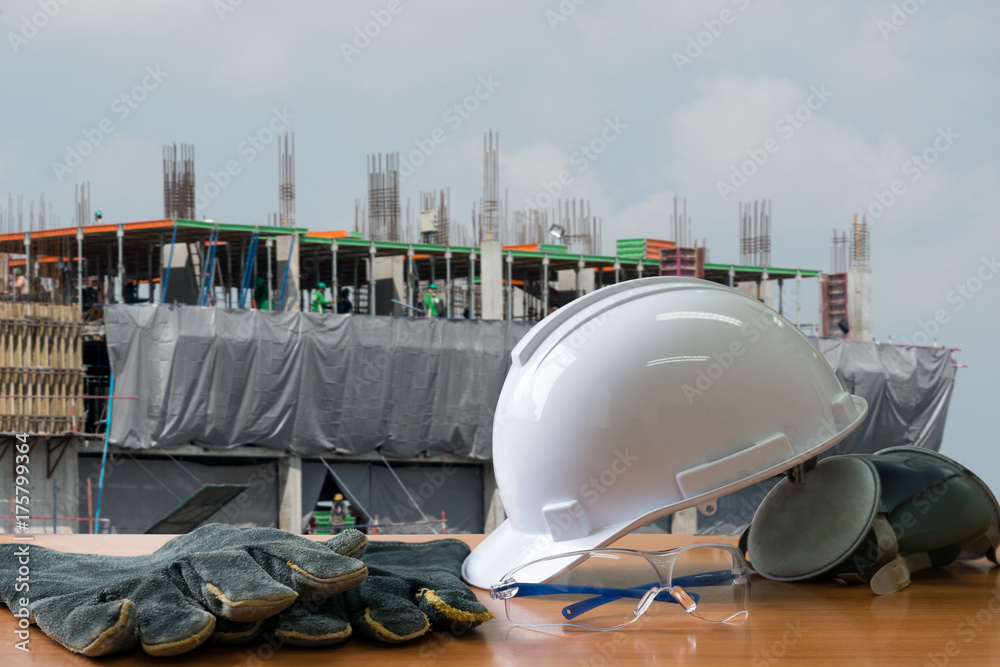 Safety in construction, safety standard set on working table. safety of ...