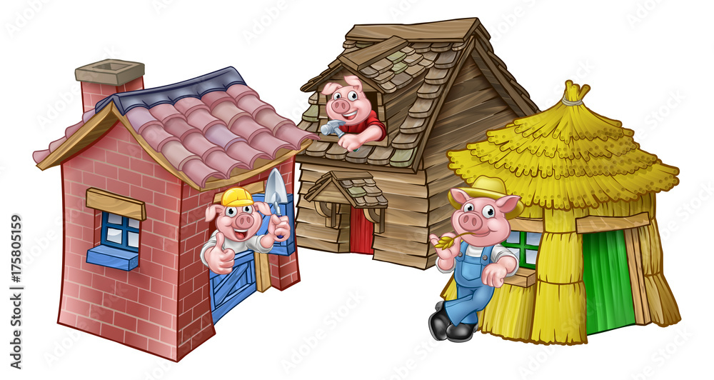 The Three Little Pigs Fairytale Houses Stock Vector | Adobe Stock