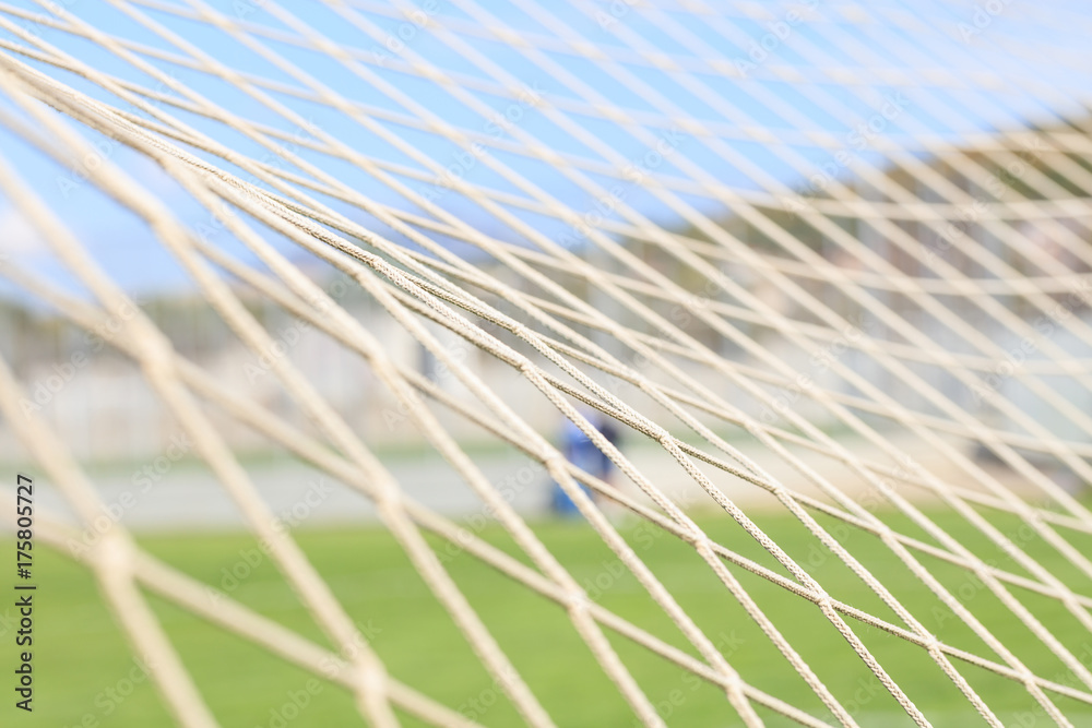 Soccer or football net background, view from behind the goal. Stock ...