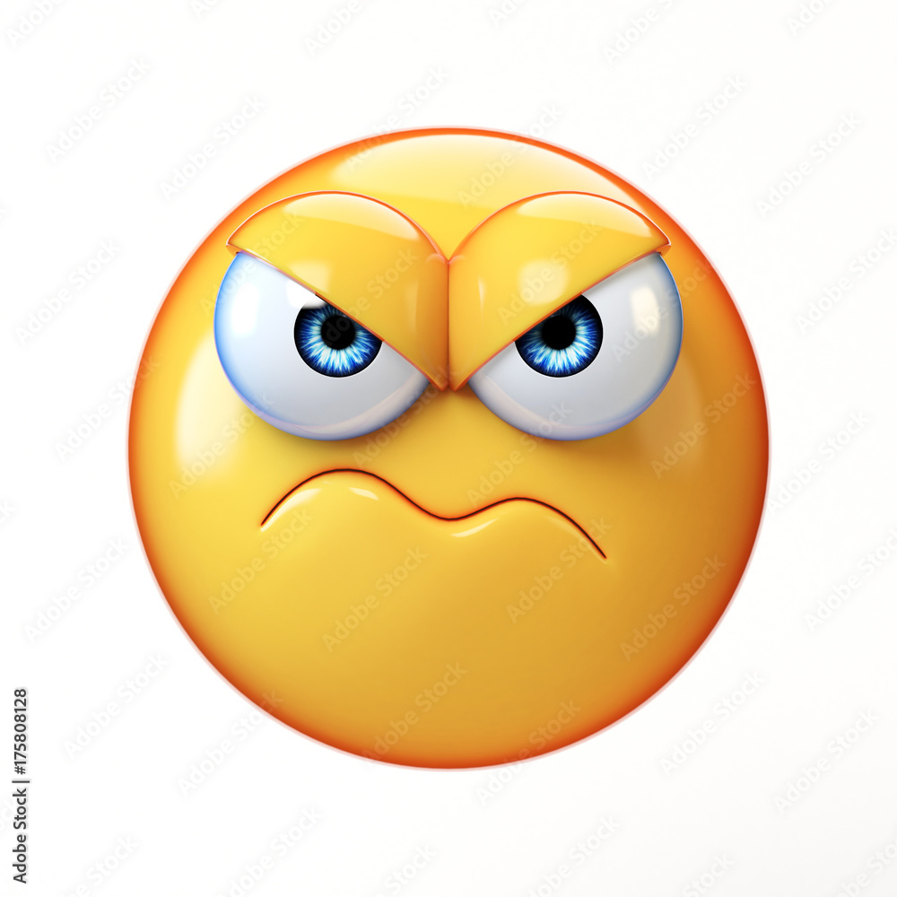 Grumpy emoji isolated on white background, frowned emoticon 3d ...