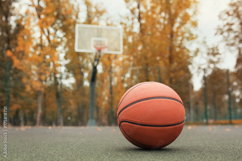 basketball ball on the outdoors cour Stock Photo | Adobe Stock