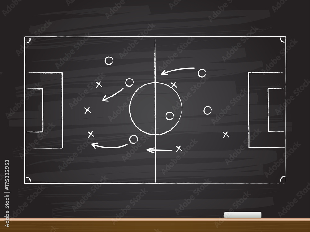 Chalk hand drawing with soccer game strategy. Vector illustration ...
