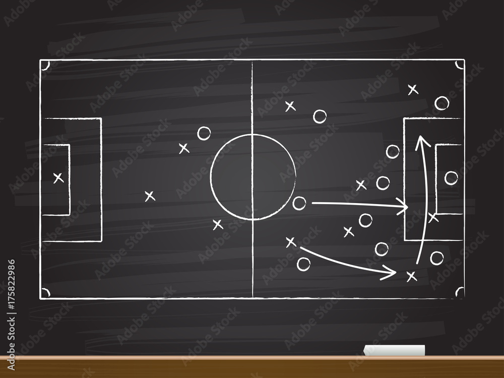 Chalk hand drawing with soccer game strategy. Vector illustration ...
