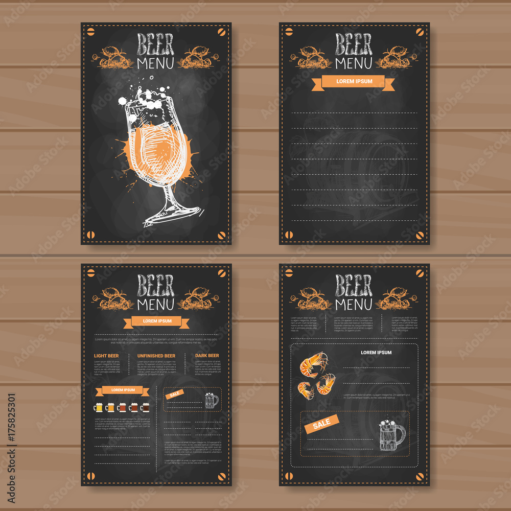 Beer Menu Set Design For Restaurant Cafe Pub Chalked On Wooden Textured ...