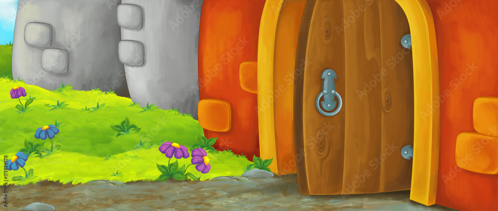 Cartoon castle gate with opened door - illustration for children Stock ...