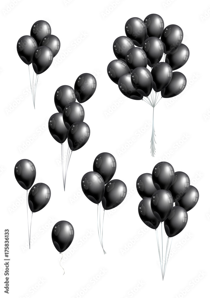 Set of black balloons bunches on white background. Vector illustration ...