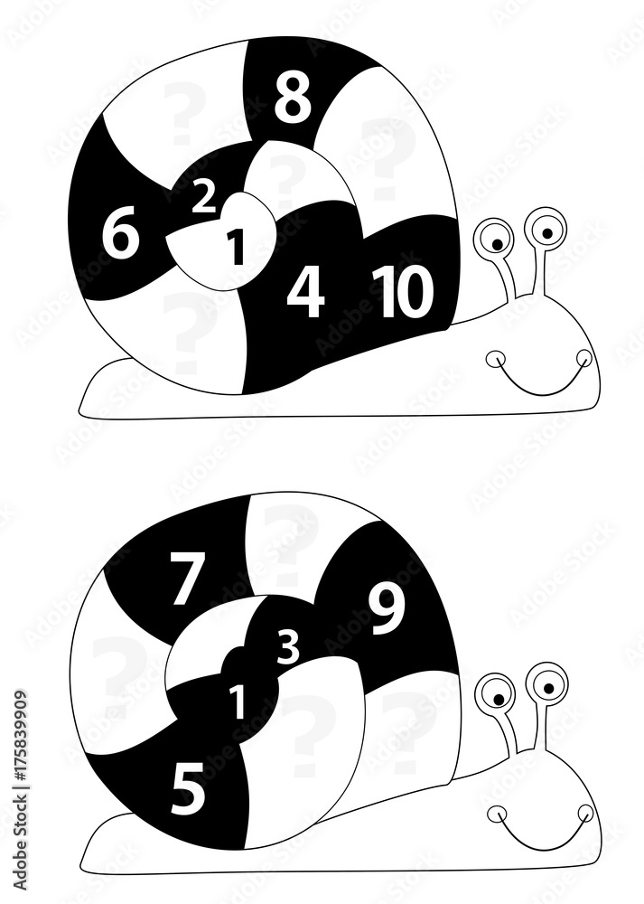Educational snail for children with numbers 1-10 / coloring page Stock ...