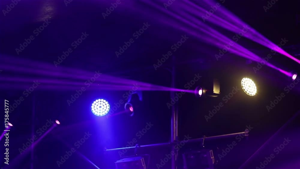 Stage lights at the concert with fog, Stage lights on a console ...