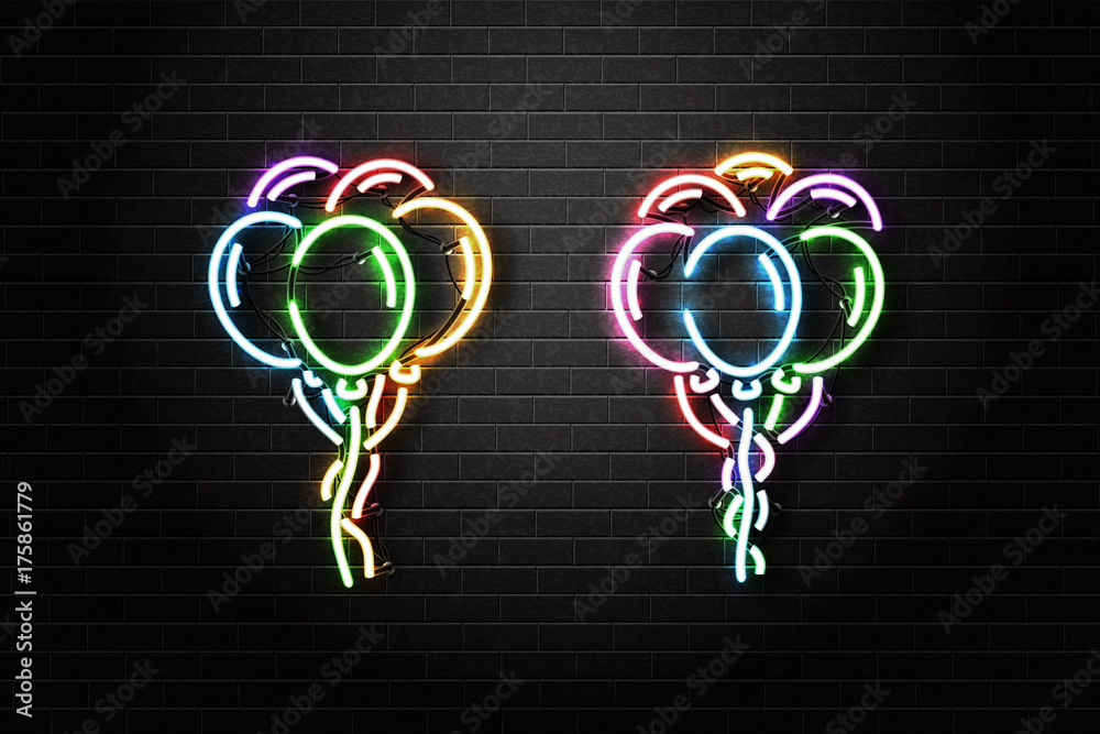 Vector realistic isolated neon signs of balloons for celebration and ...