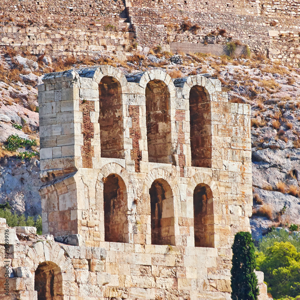 Acropolis of Athens Greece, arches of Herodeion ancient theater Stock ...