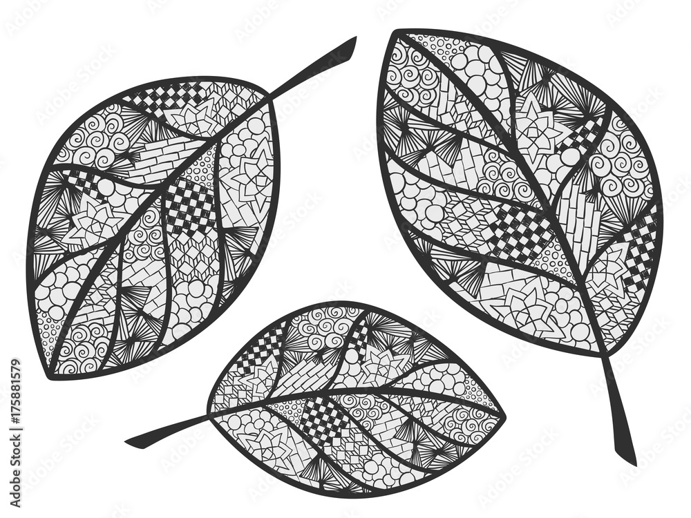 Leaf zentangle ornament doodle coloring page black Stock Vector | Adobe ...