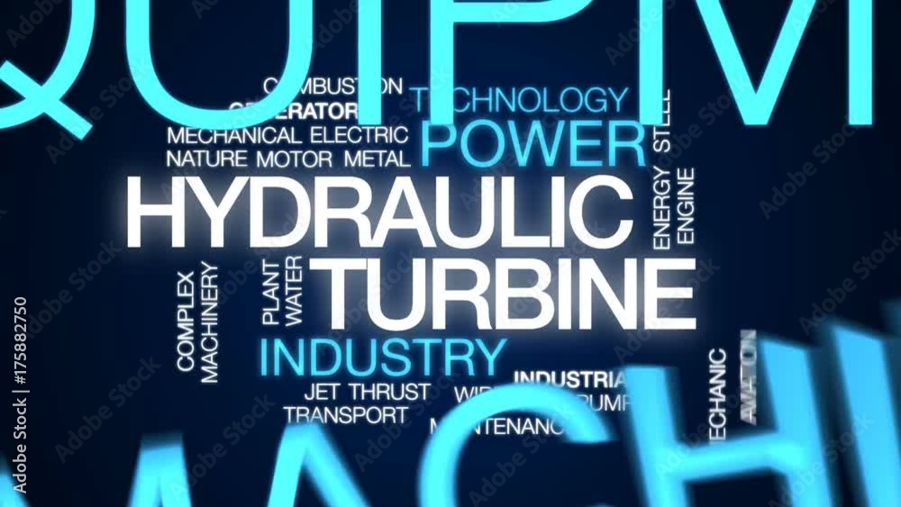 Hydraulic turbine animated word cloud, text design animation. Stock ...