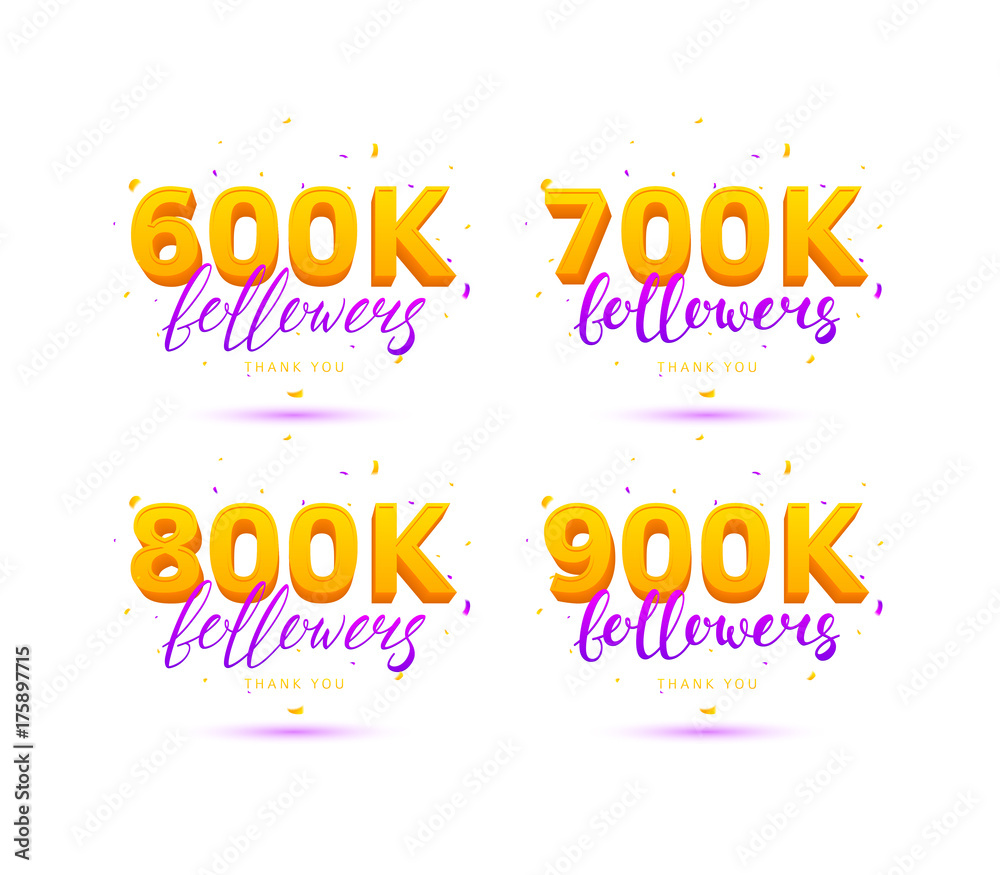 Set of Thank You Followers Labels. Beautiful Cards with Lettering and ...