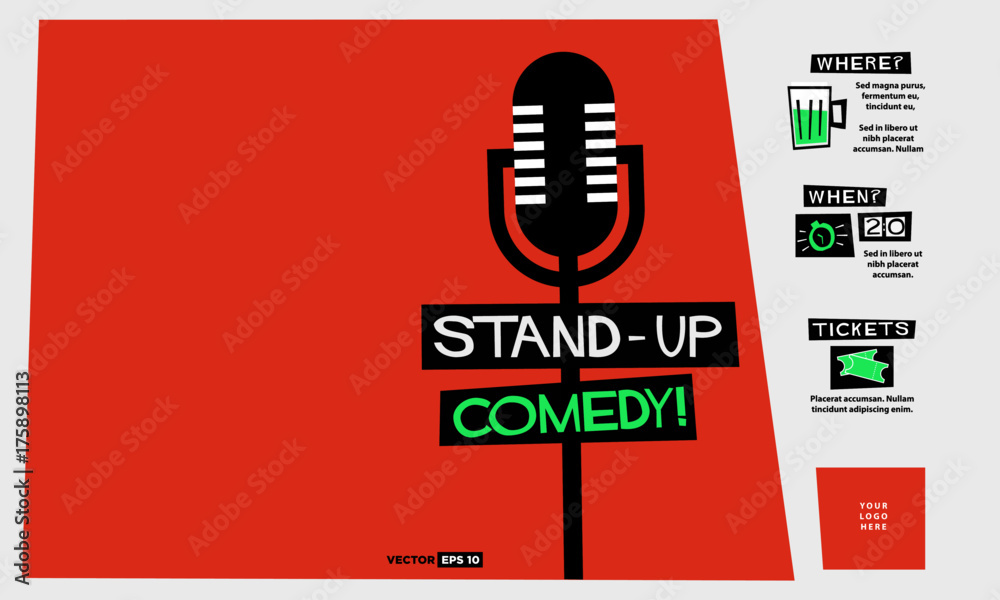 Stand Up Comedy (Flat Style Vector Illustration Performance Show Poster ...