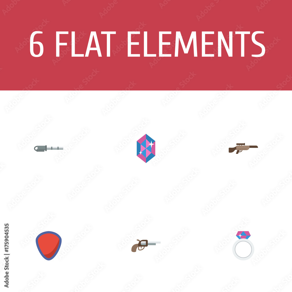 Flat Icons Revolver, Protection, Gem And Other Vector Elements. Set Of ...