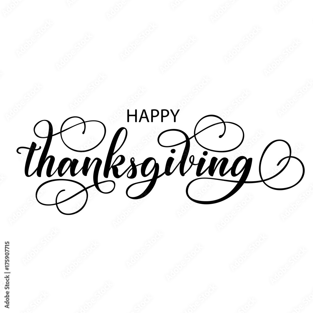 Happy thanksgiving fancy brush hand lettering with flourishes, isolated ...