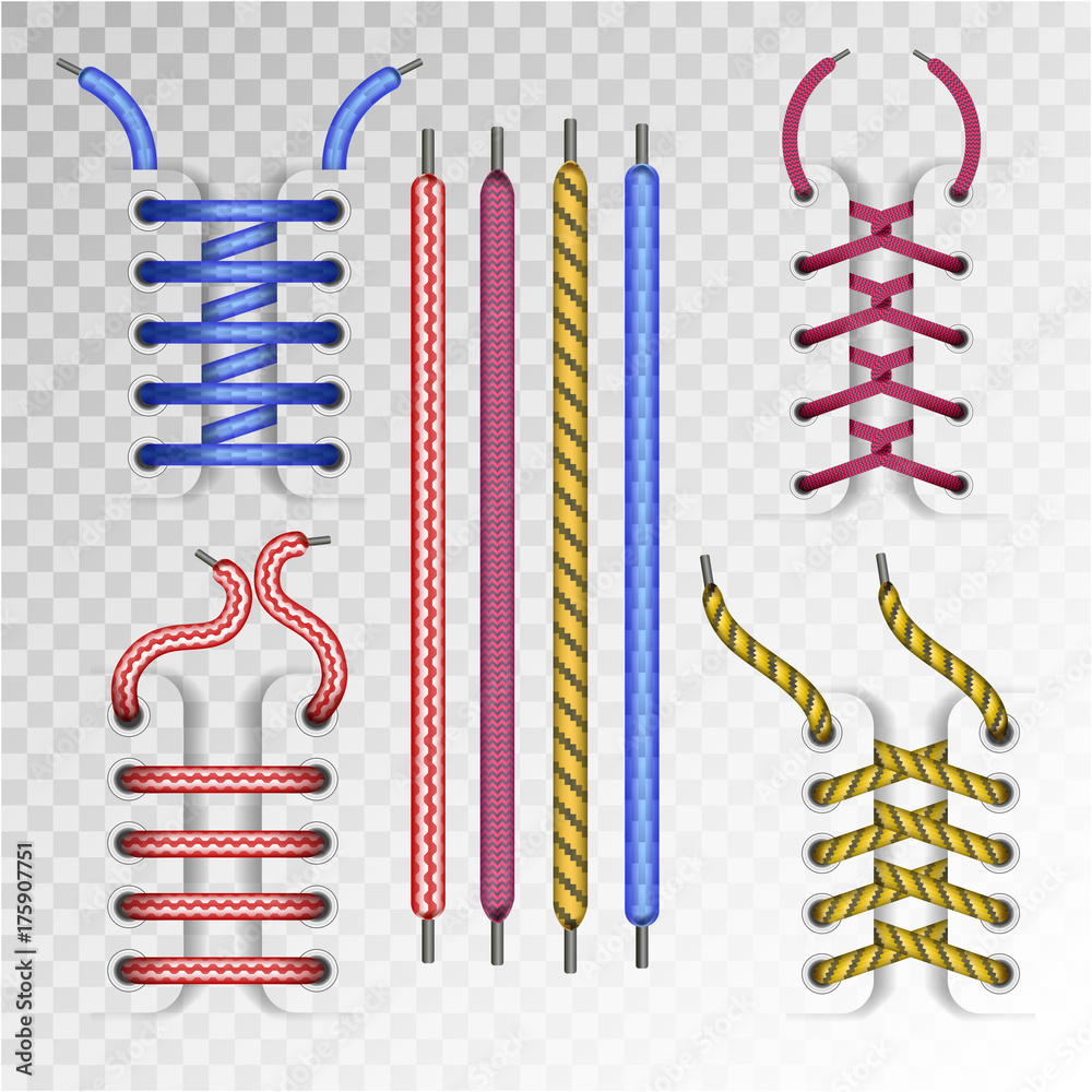Shoe laces and boot lacing type icons on vector transparent background ...