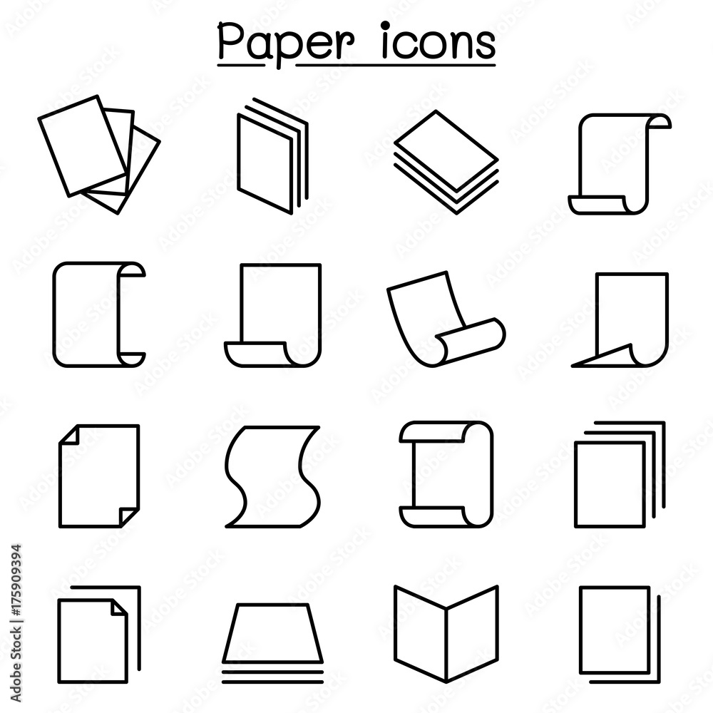 Paper icon set in thin line style Stock Vector | Adobe Stock