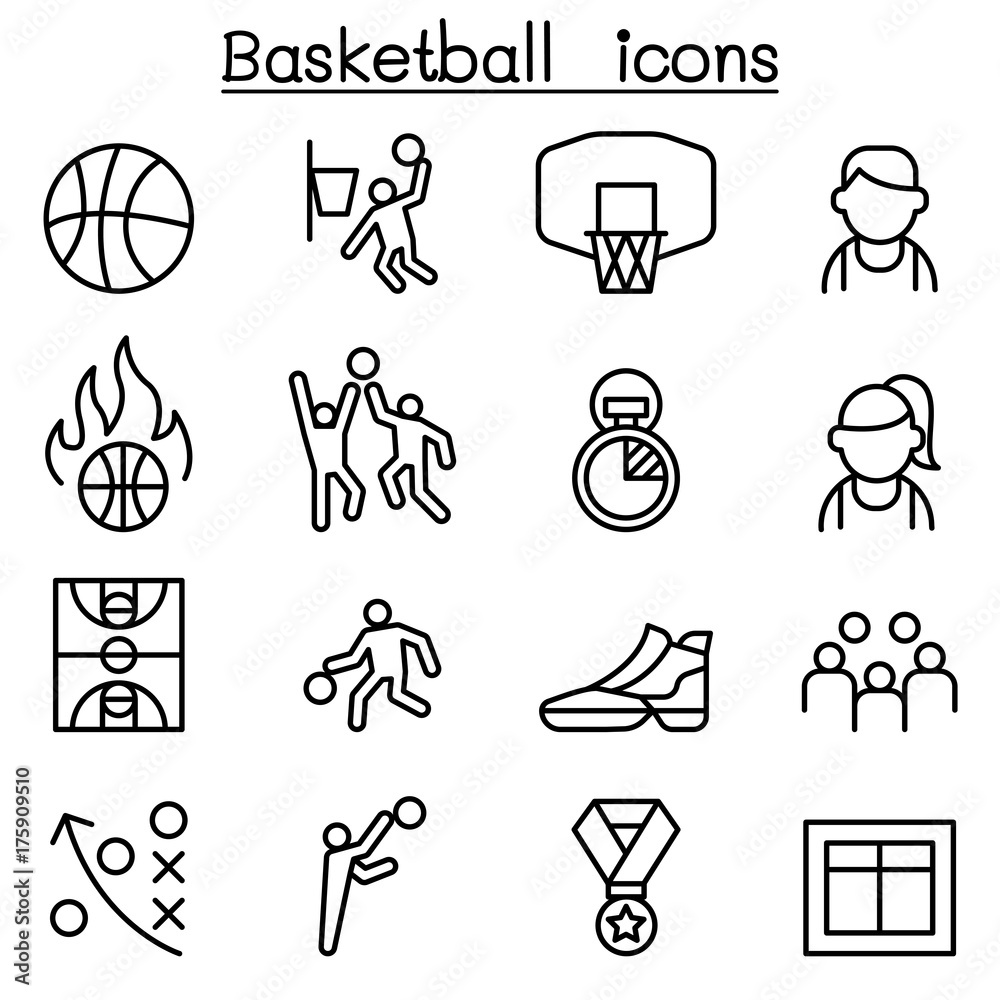Basketball icon set in thin line style Stock Vector | Adobe Stock