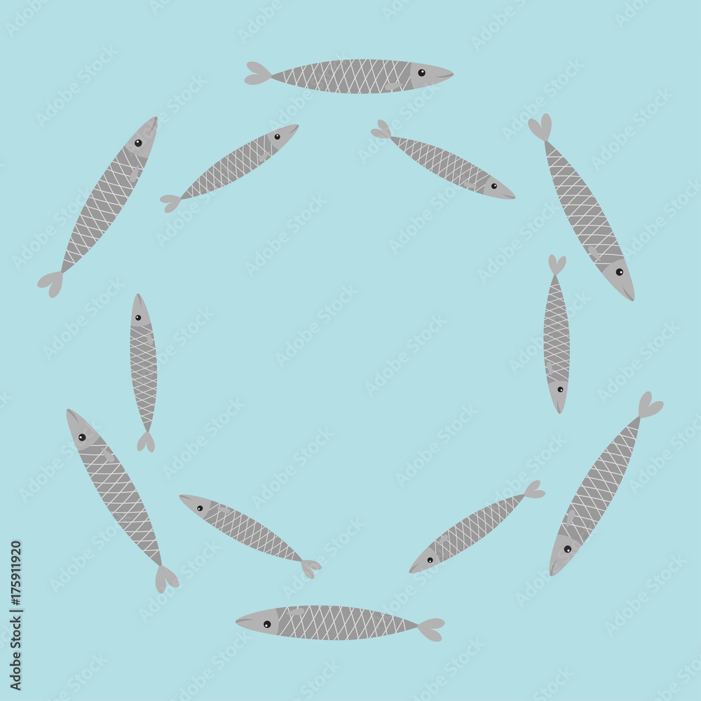 Vecteur Stock Sardine gray fish set. Iwashi. Sardina pilchardus school ...