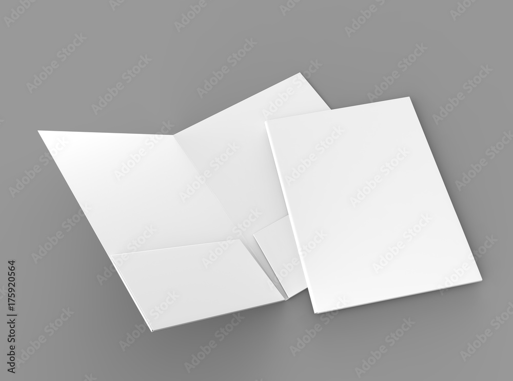 Blank white reinforced pocket folders on grey background for mock up ...
