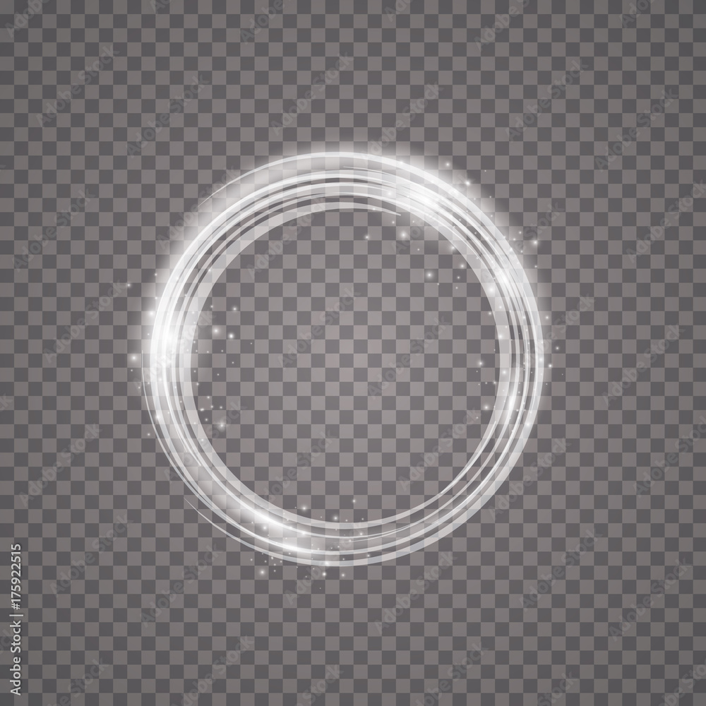 Vector light ring. Round shiny frame with lights dust trail particles ...