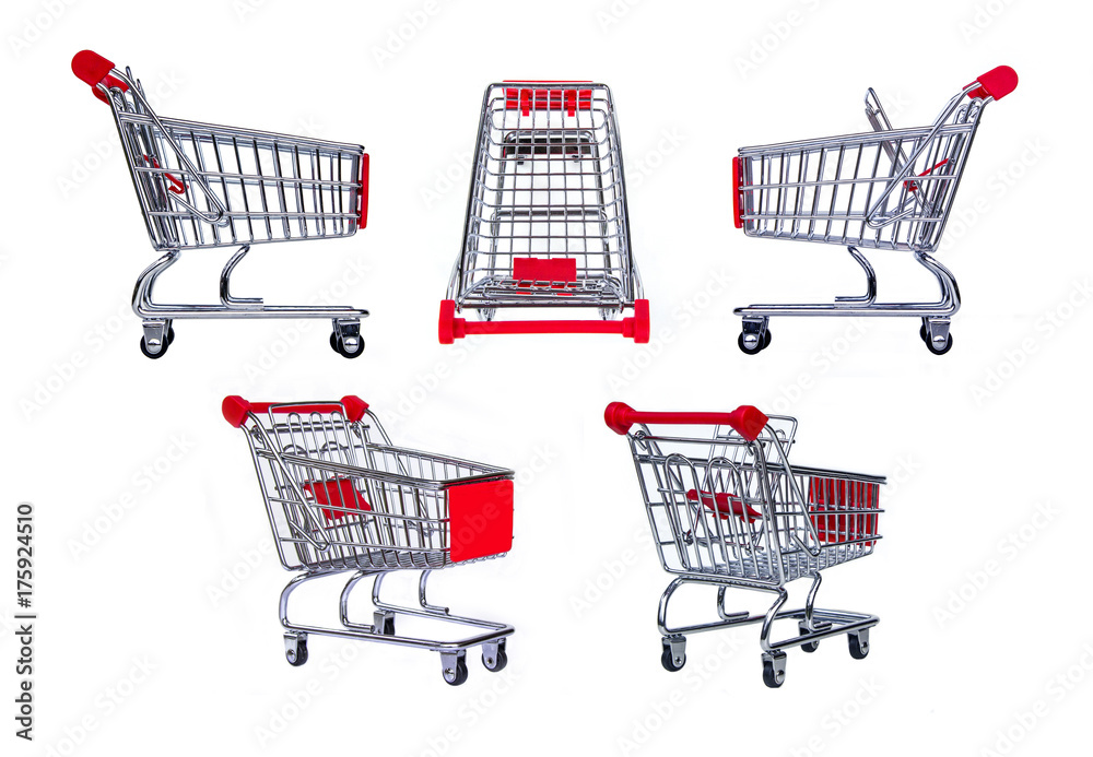 Shopping cart isolated on white. 3d rendered - side view, top view ...